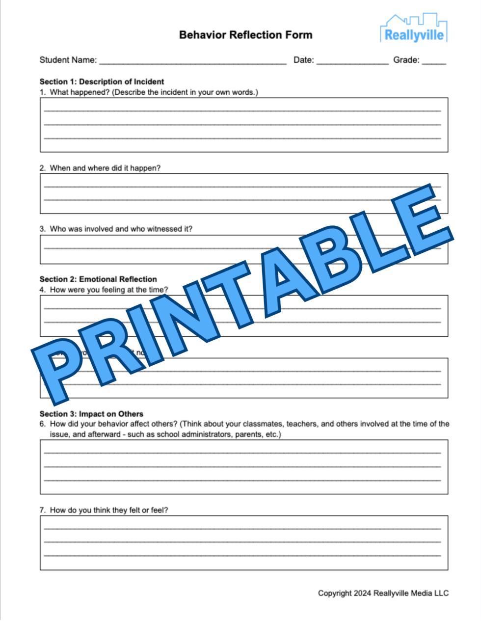 Behavior Reflection Forms - Reallyville
